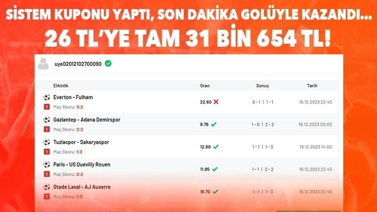 Sistem kuponu yaptı, son dakika golüyle kazandı… 26 TL’ye tam 31 bin ...