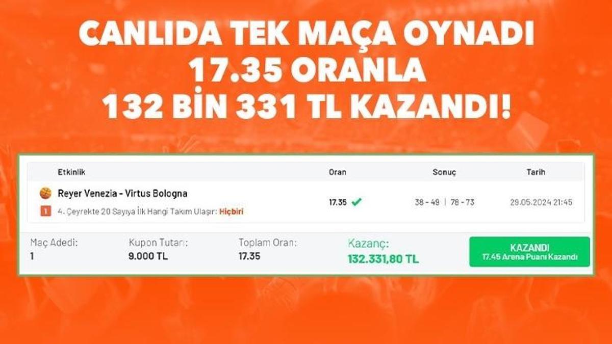 Canlıda tek maça oynadı, 17.35 oranla 132 bin 331 TL kazandı! - İddaa ...
