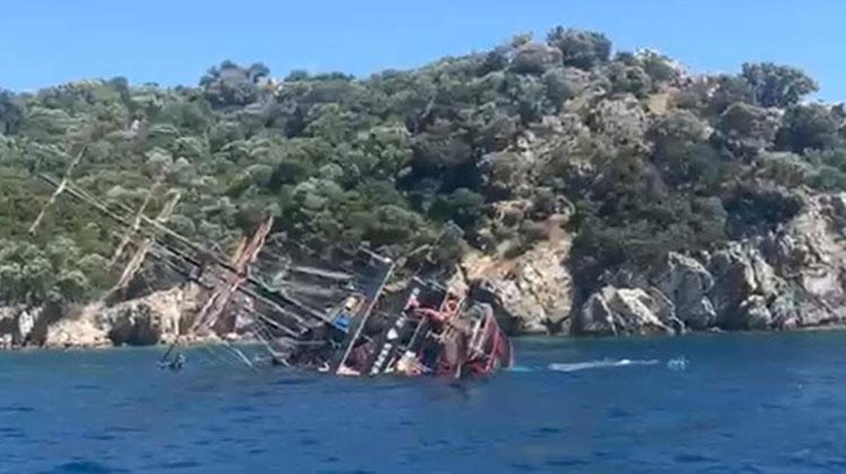 Marmaris Cennet Adası açıklarında tur teknesi battı, 110 yolcu tahliye ...