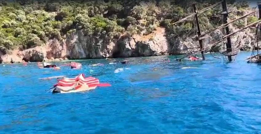 Marmaris Cennet Adası açıklarında tur teknesi battı, 110 yolcu tahliye ...